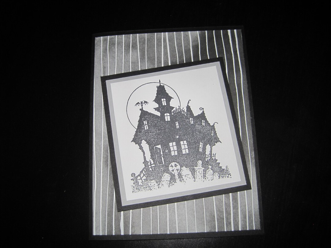 Haunted House Card - Etsy