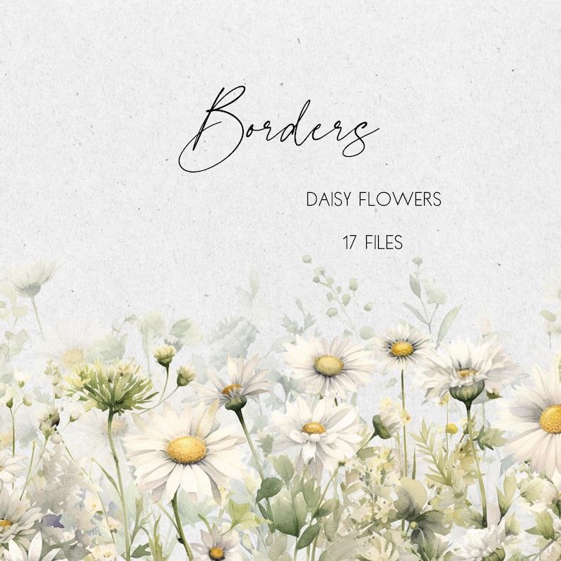 Watercolor Daisy Borders and Frames: Cottagecore Clipart (digital ...