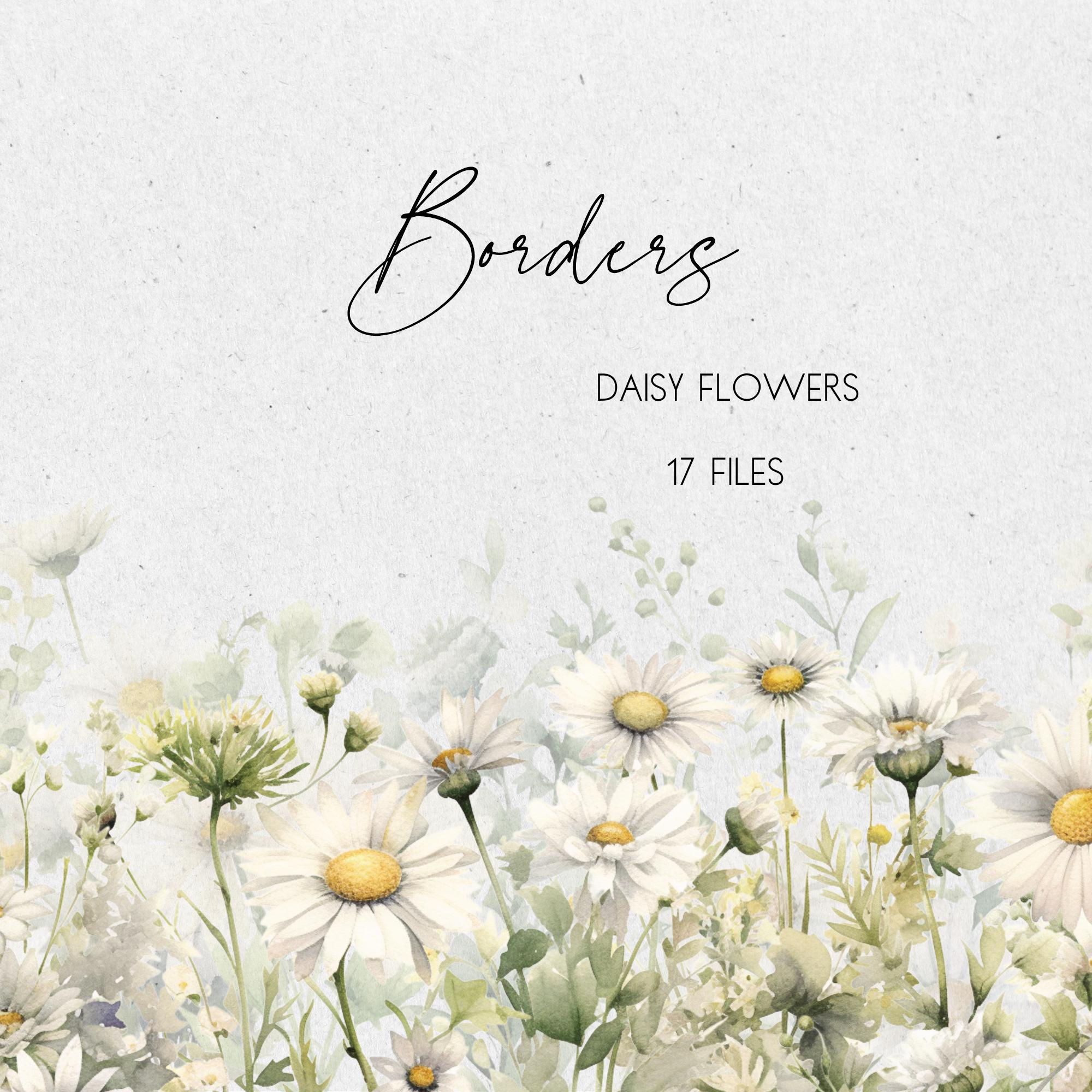 Watercolor Daisy Borders and Frames: Cottagecore Clipart (digital ...