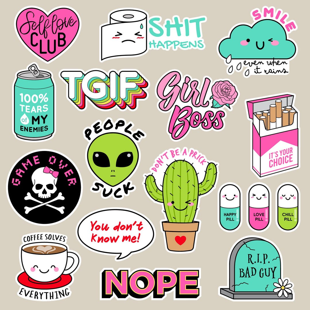 Sarcastic Printable Stickers - Funny Jokes Teenage Girls Set - Digital ...