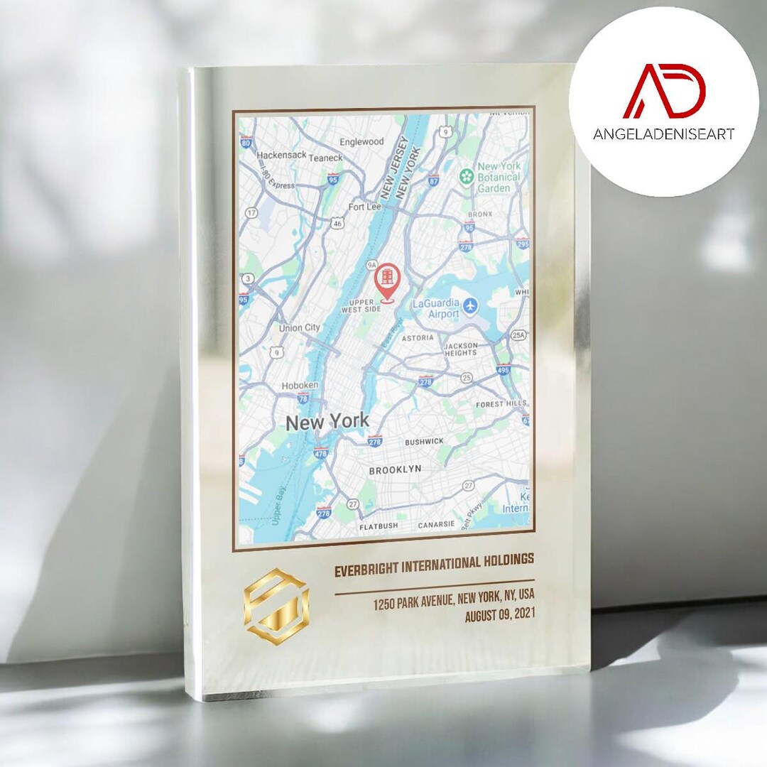 Custom Company Location Map Acrylic Plaque, Personalized City Map Sign ...