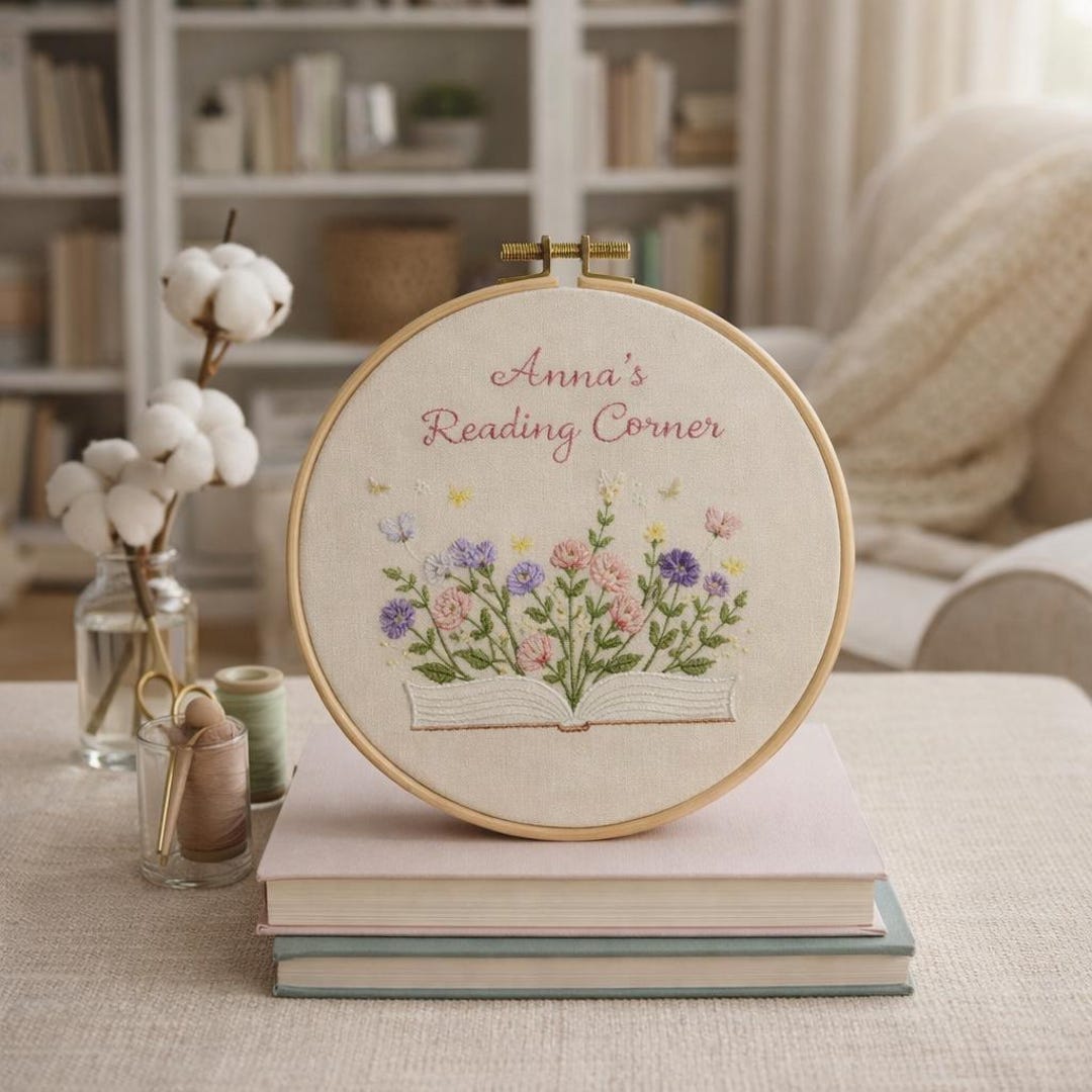 Personalized Reading Corner Embroidery Hoop, Custom Name Nursery Decor ...