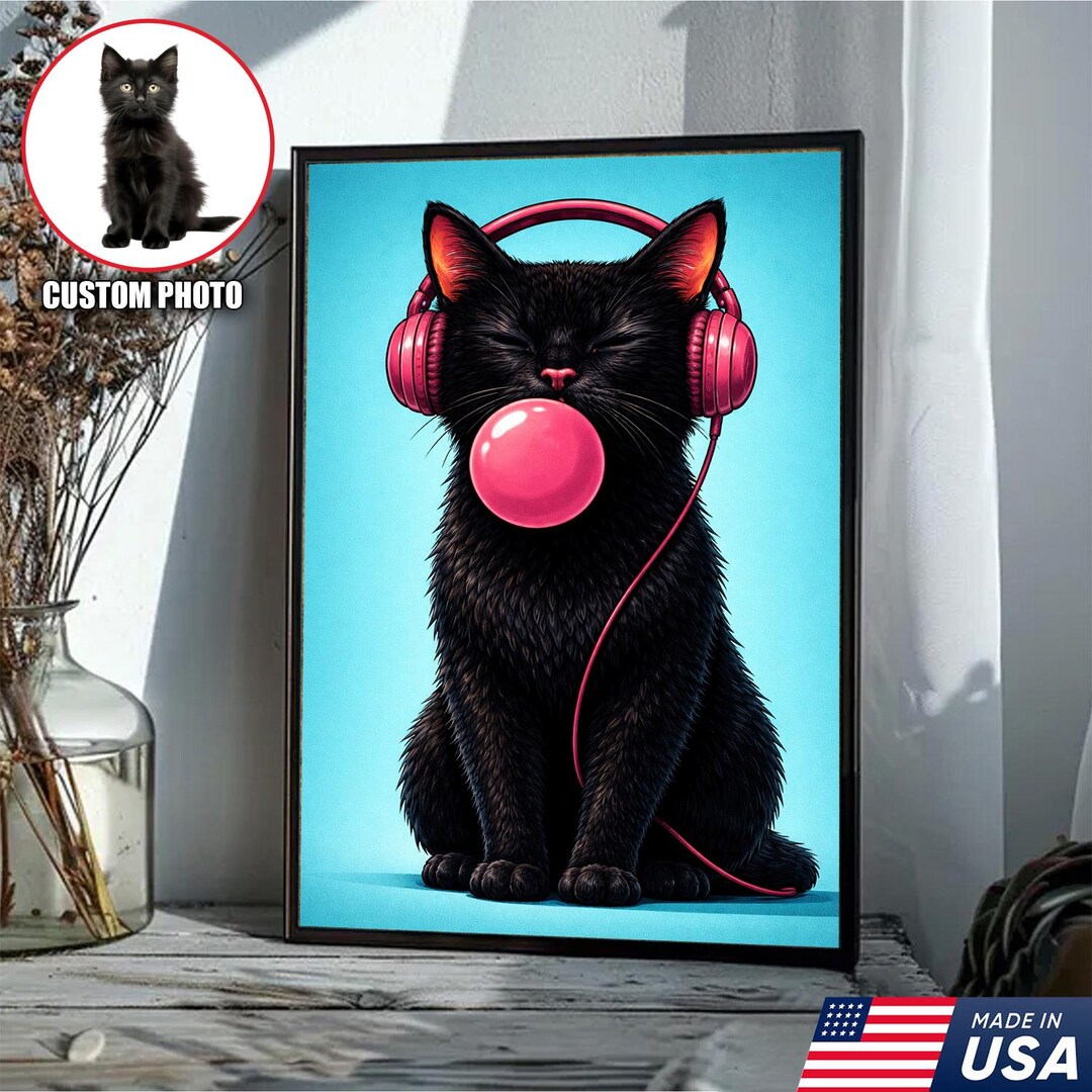 Custom Cat Poster Wall Art, Personalized Pet Portrait From Photo, Cool ...