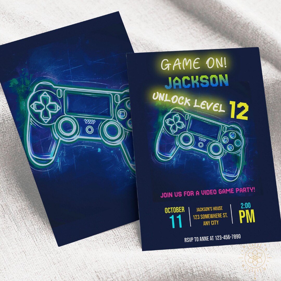 Neon Gamer Birthday Invitation, Level up Video Game Party, Retro Arcade ...