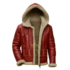 Red Sheepskin Shearling Aviator Jacket: Genuine Leather Bomber Coat - Etsy