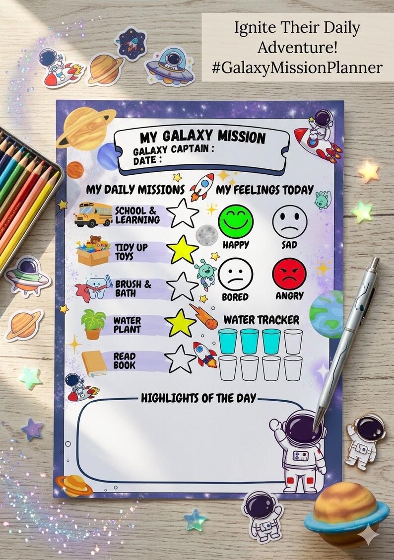 Galaxy Mission Daily Planner for Kids | Space Theme A5 Printable ...