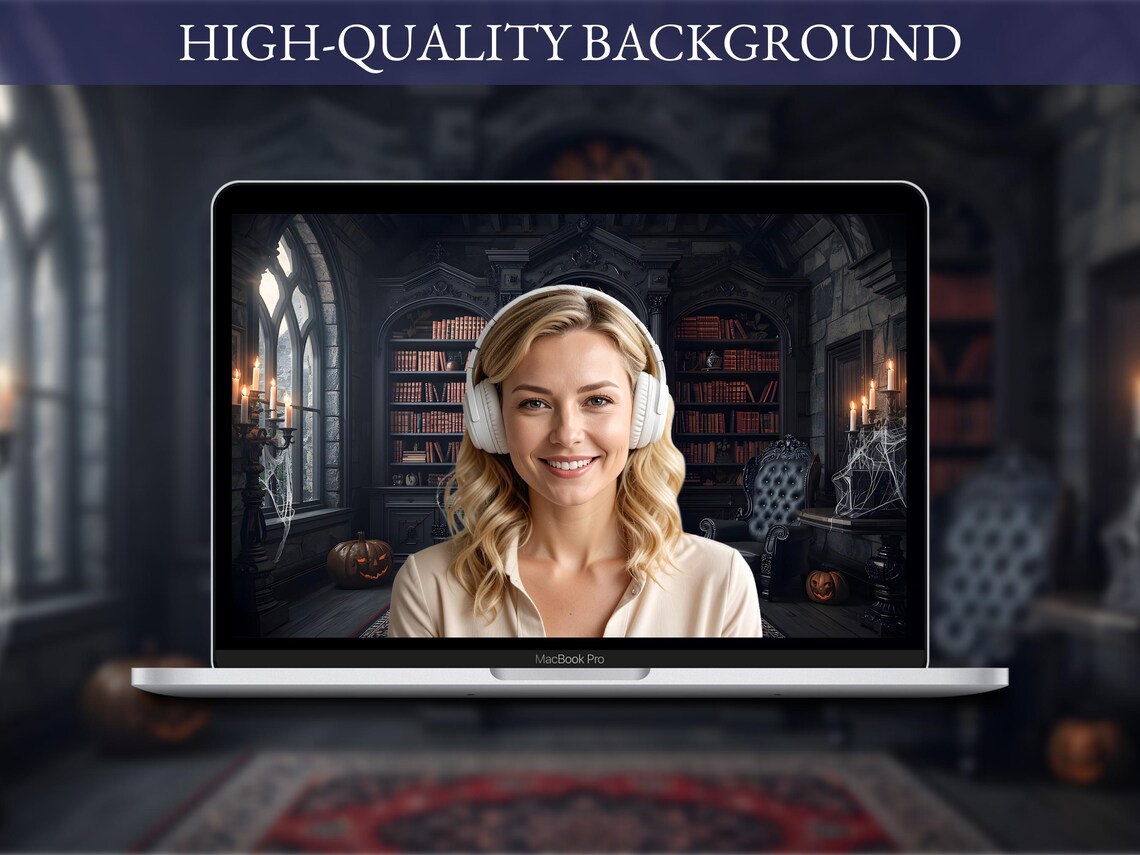 Gothic Bookcase Zoom Background Black Shelves Haunted Library Victorian ...