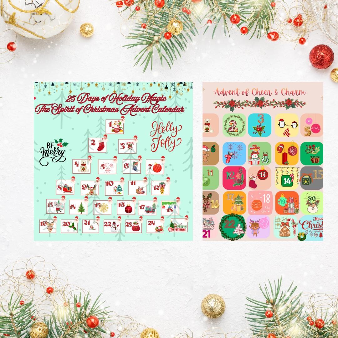 Printable Advent Calendar ,25-day Christmas Countdown, Digital Download ...