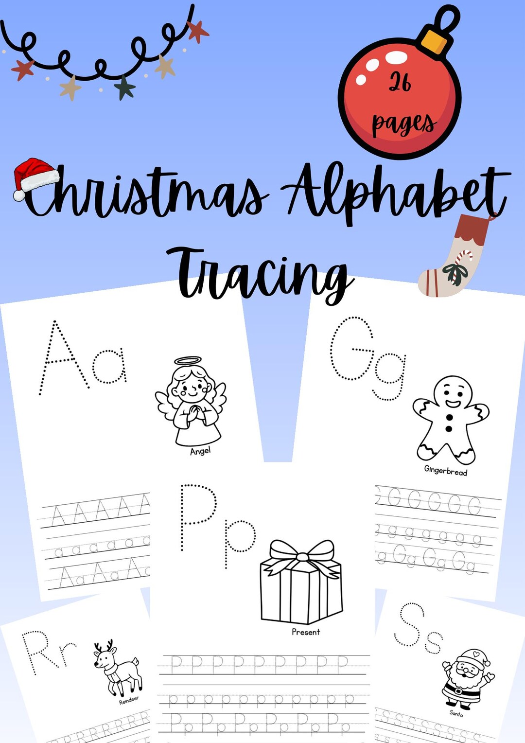Christmas Alphabet Tracing Worksheets A-Z | Preschool Handwriting ...