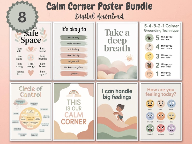 Calm Corner Poster Bundle | Boho Neutral SEL Classroom Decor (digital ...