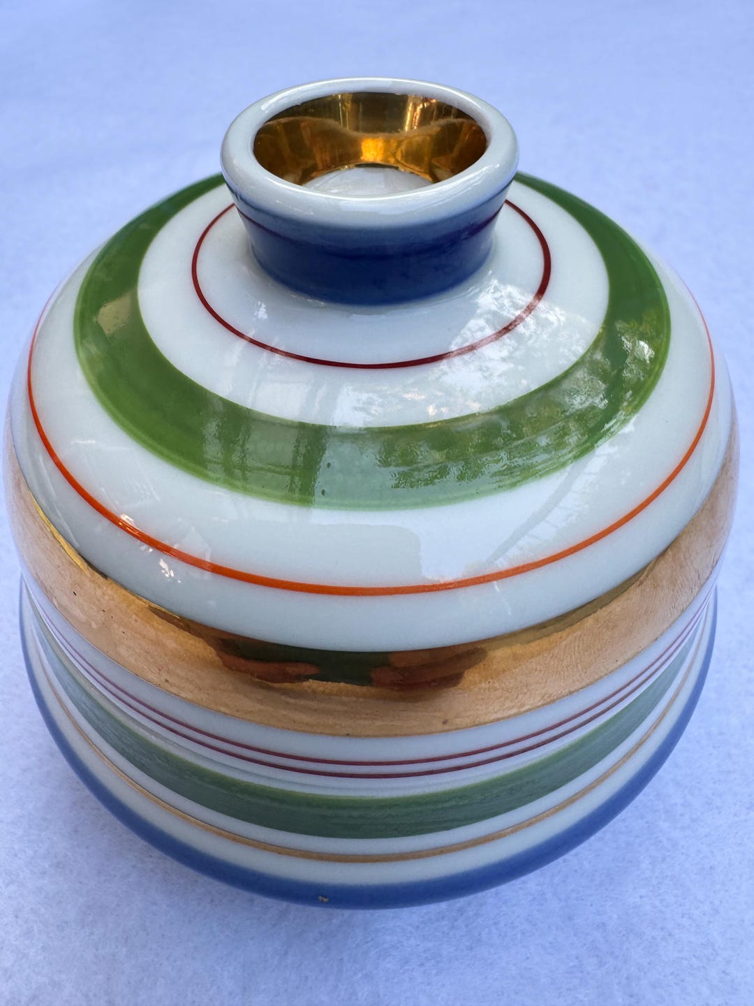 Vintage Japanese Lidded Bowl by Kazan / Colorful Striped Porcelain With ...