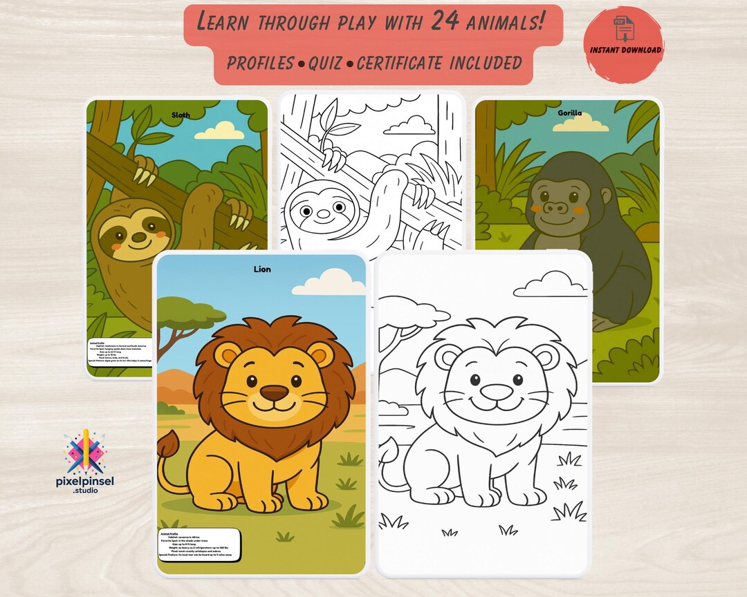 US Right-handed Zoo Coloring Book | Kids Printable Activity Book | 24 ...