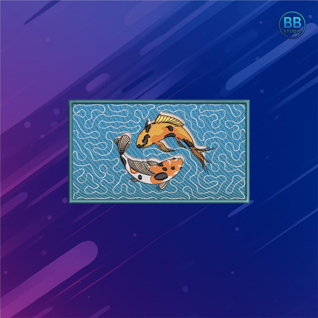 Koi Fish Embroidery Design | Japanese Koi Pair With Water Waves ...