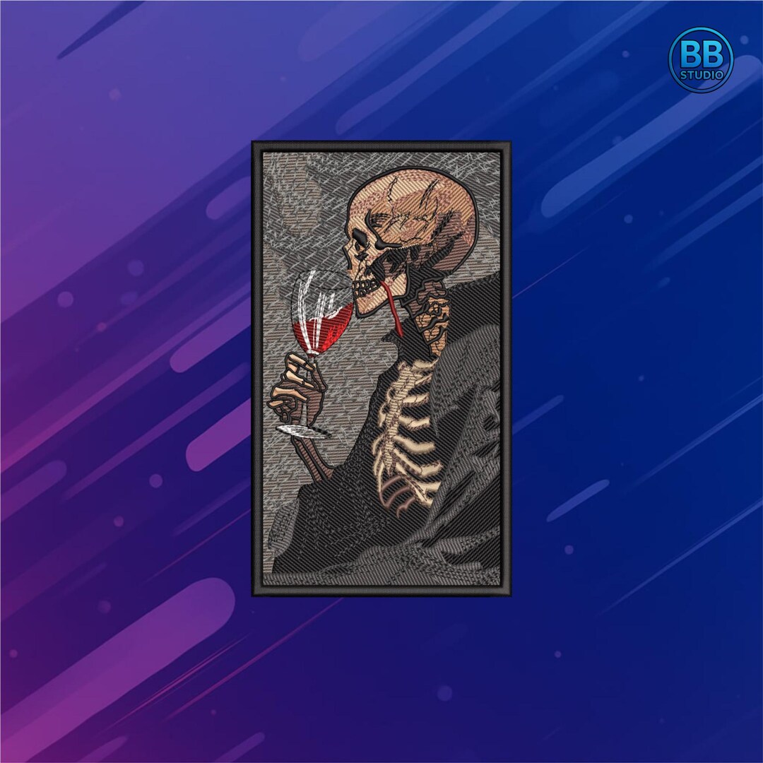 Gothic Skull With Wine Embroidery Design | Dark Aesthetic Skeleton ...