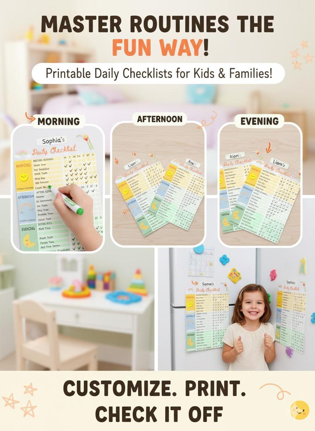 Editable Kids Chore Chart: Visual Daily Routine, Blank & Pre-filled ...