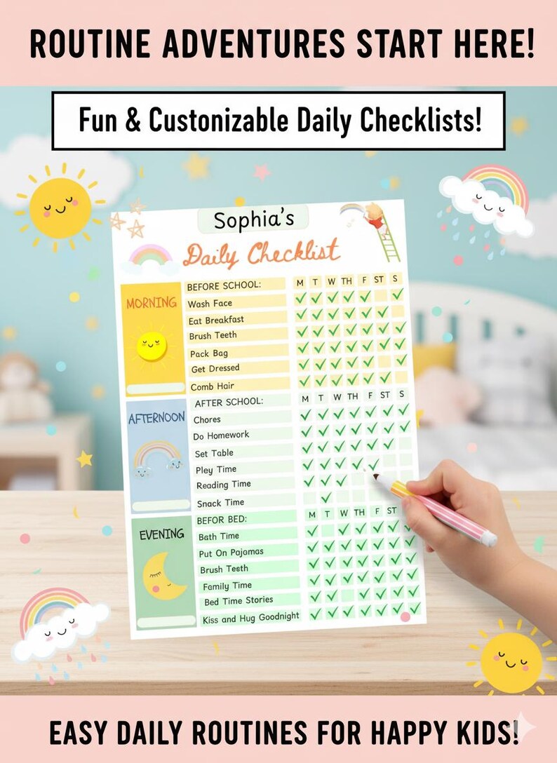 Editable Kids Chore Chart: Visual Daily Routine, Blank & Pre-filled ...
