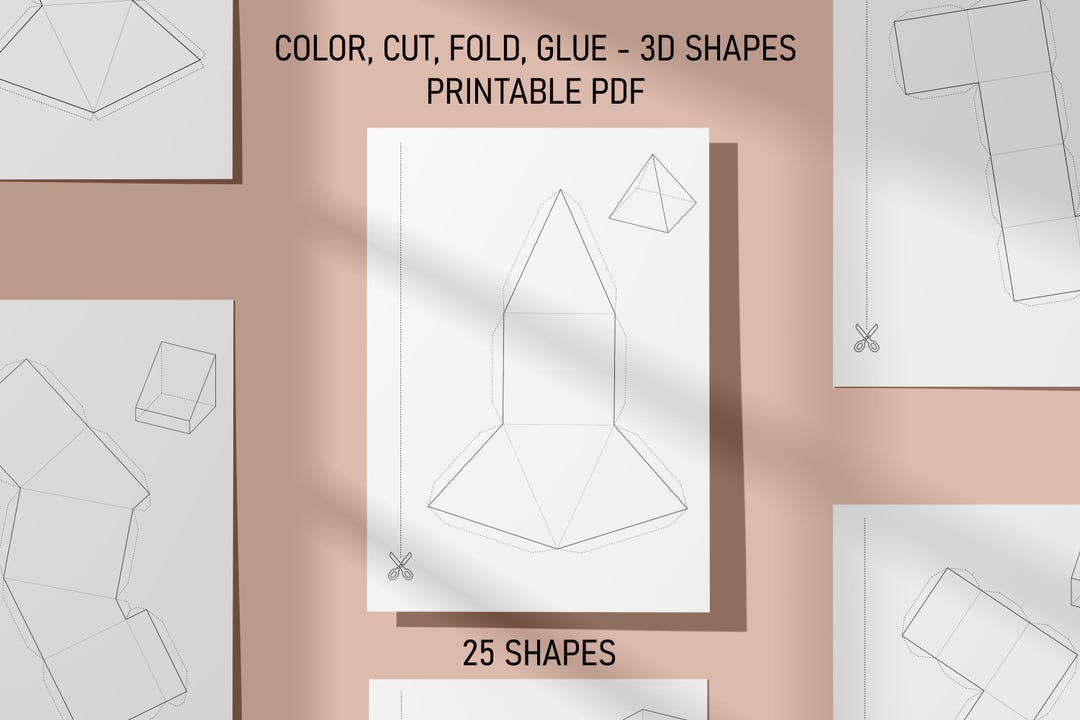 Color, Cut, Fold, Glue - 25 Foldable 3d Shapes - Printable PDF - Etsy