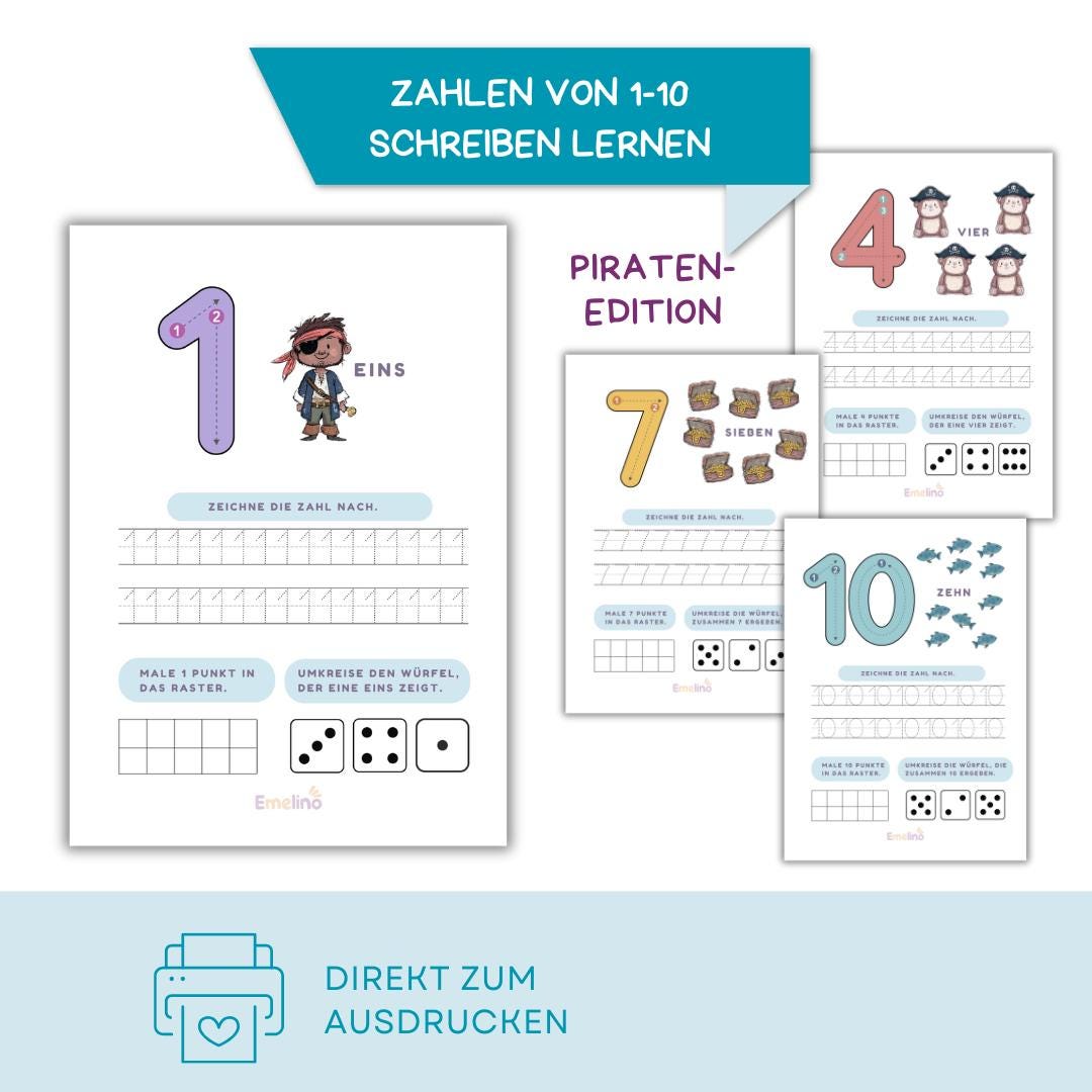 Learning to Write Numbers 1-10: Pirate Edition. Printable Worksheet as ...