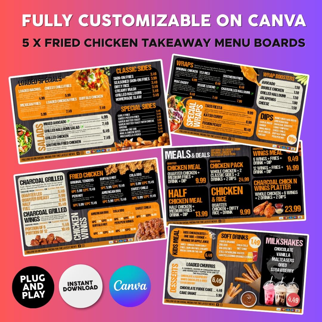 Fried Chicken Restaurant TV Menu Board Templates: 5 Canva Designs ...