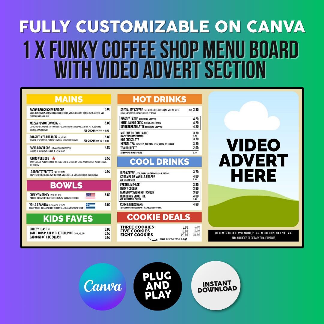 Funky Coffee Shop Menu Board Template: 1 X Canva Editable Designs ...