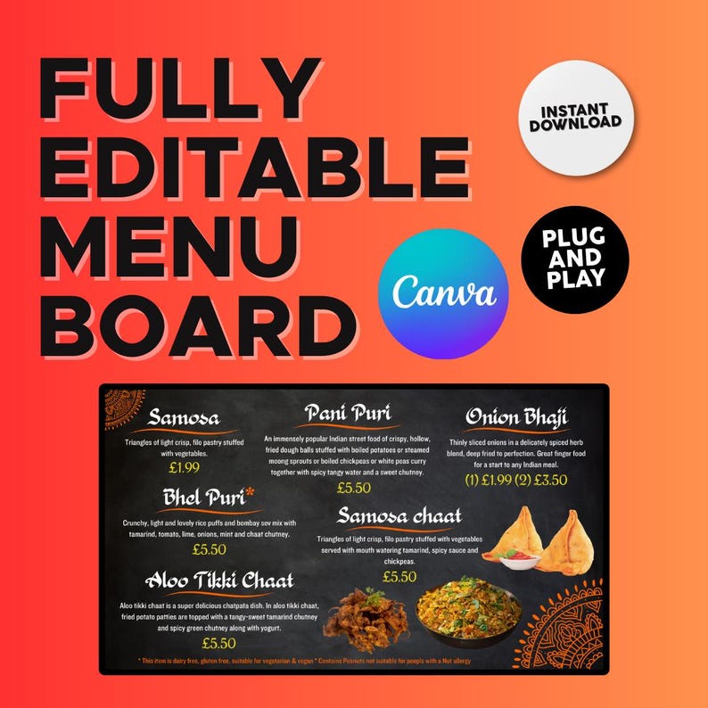 Indian Restaurant TV Menu Board Templates: 3 Canva Designs (digital ...