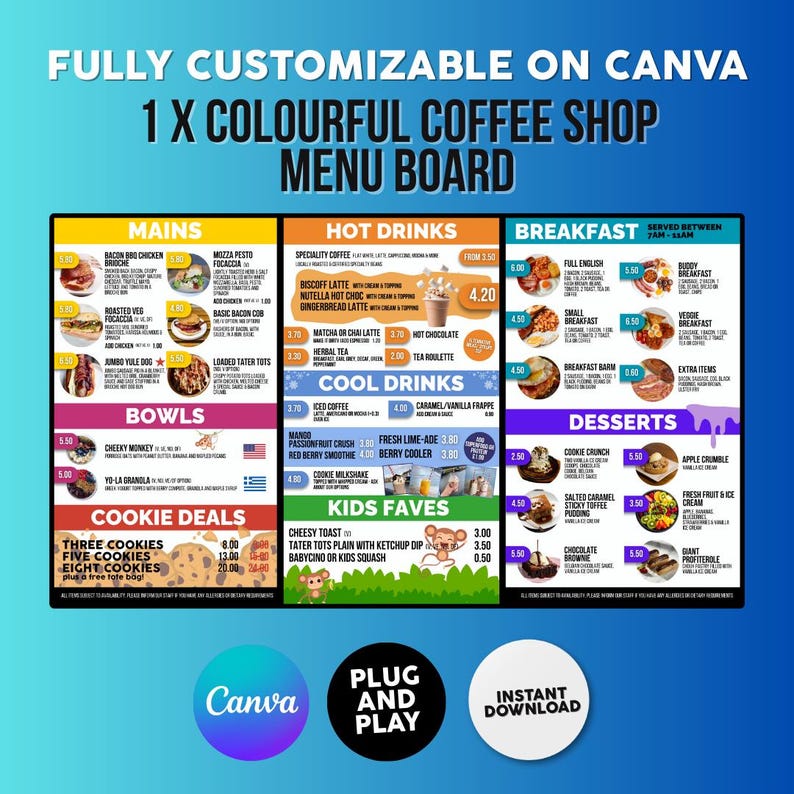 Colourful Coffee Shop Menu Board Template: 1 X Canva Editable Designs ...