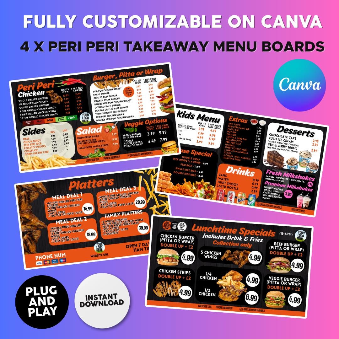 Peri Peri Chicken Takeaway TV Menu Board Templates: 4 Canva Designs ...