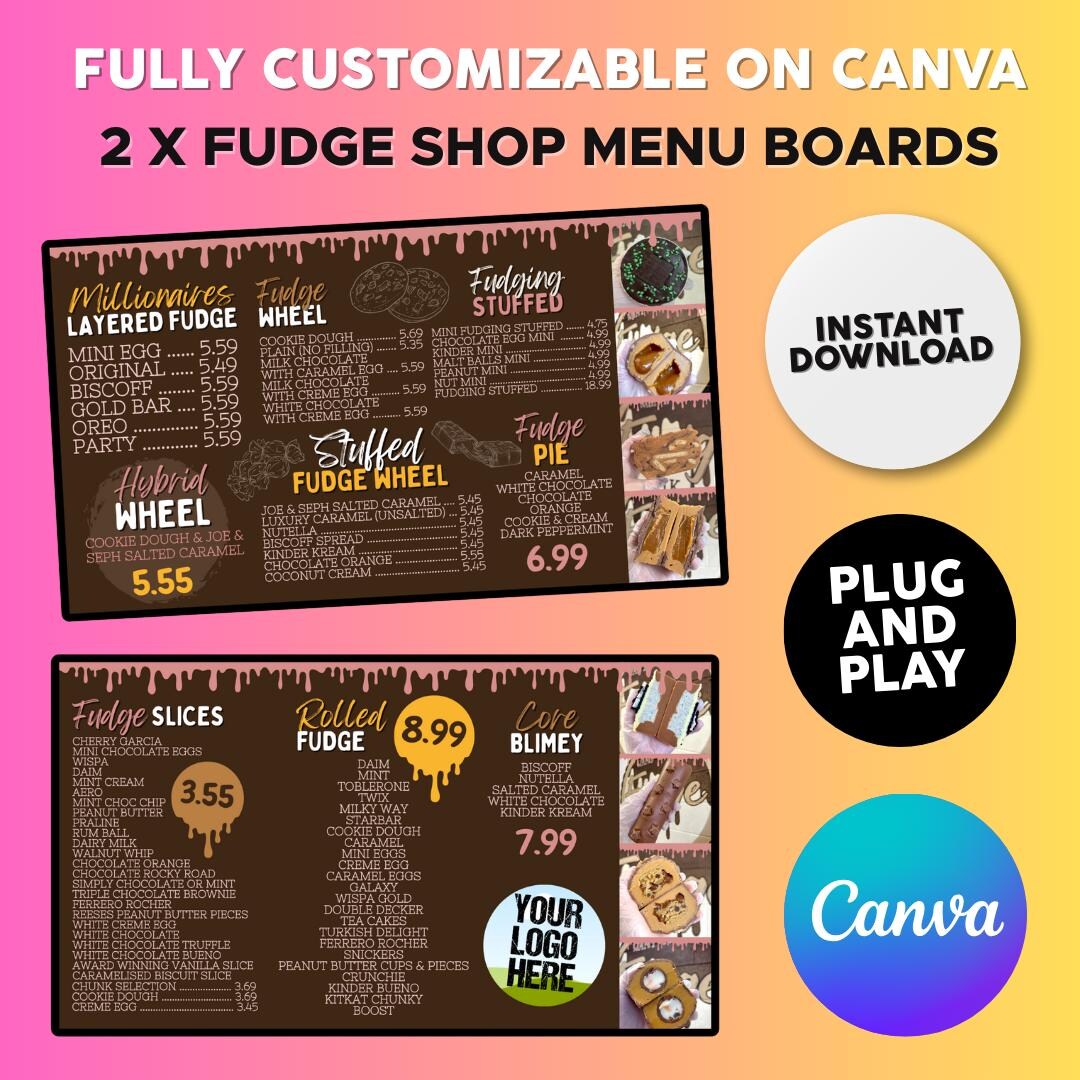 Fudge Shop TV Menu Board Templates: 2 Canva Designs (digital Item) - Etsy