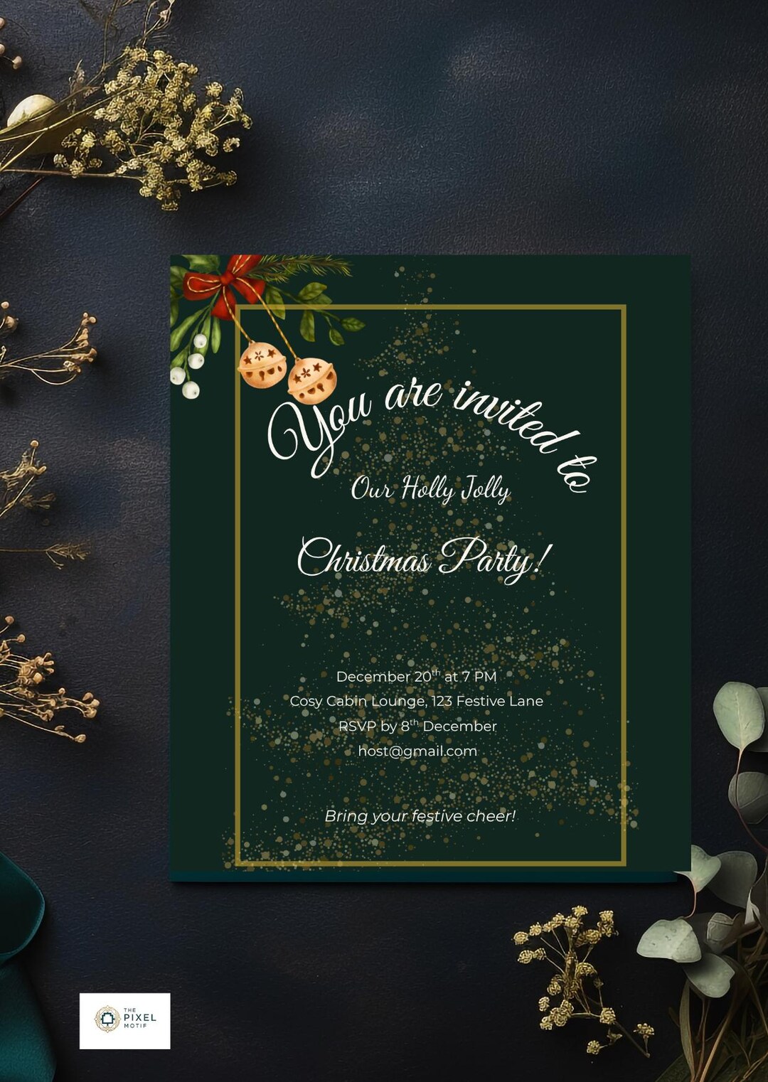 Green & Gold Christmas Party Invitation Bundle - Animated (digital ...