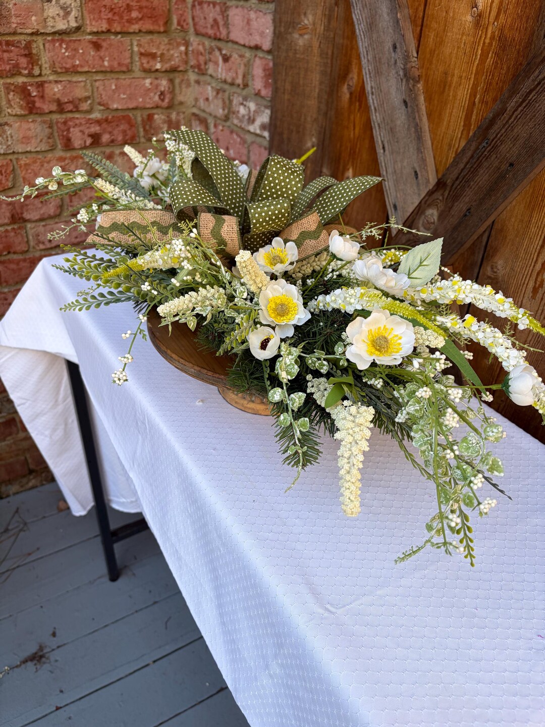 Neutral Cream Green Yellow Table Centerpiece for Spring Summer Easter ...
