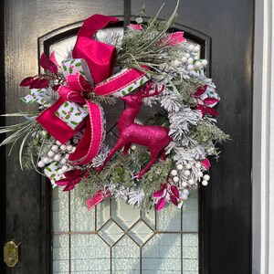 Christmas Pink Woodlands Wreath, Christmas Pink Deer Wreath, Holiday ...