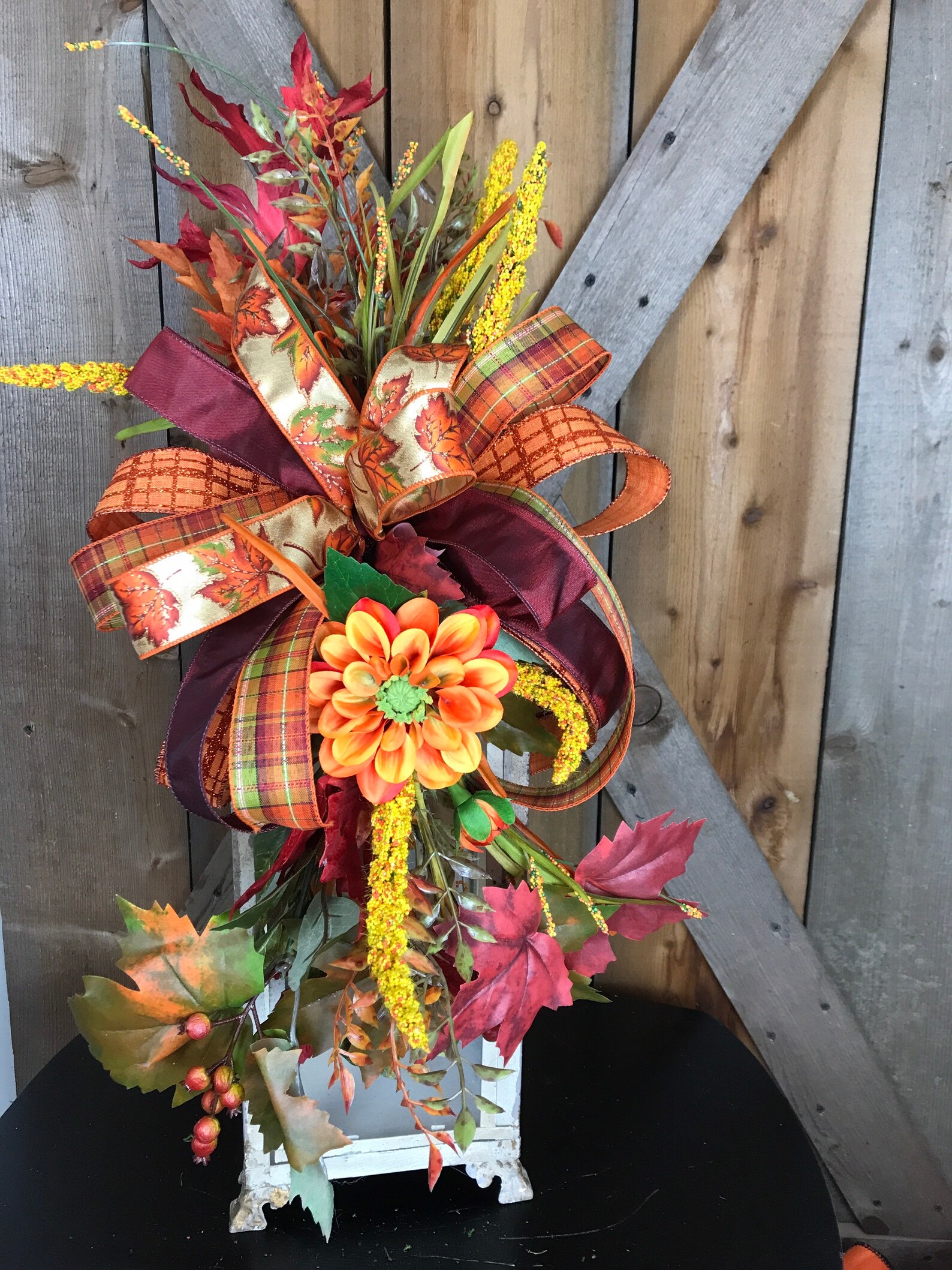 Fall Autumn Lantern Swag Hurricane Flower Display Candle - Etsy
