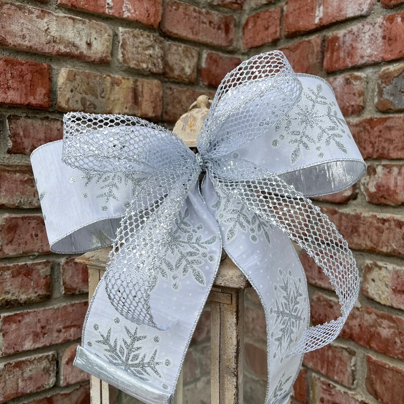 Silver Christmas Bow - Etsy
