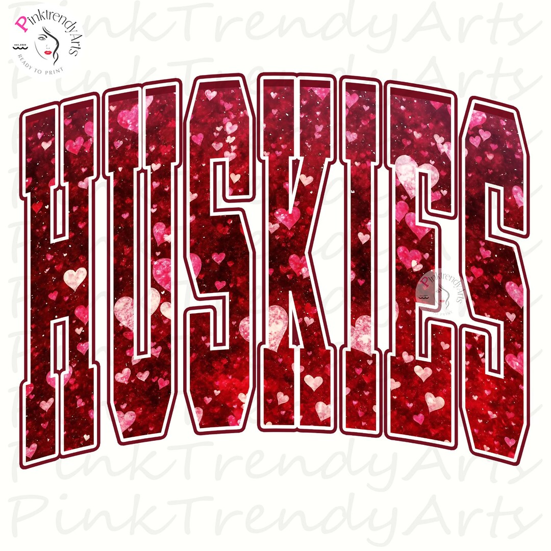 Huskies PNG, Glitter Hearts Team Mascot Shirt Design, Varsity Letters ...