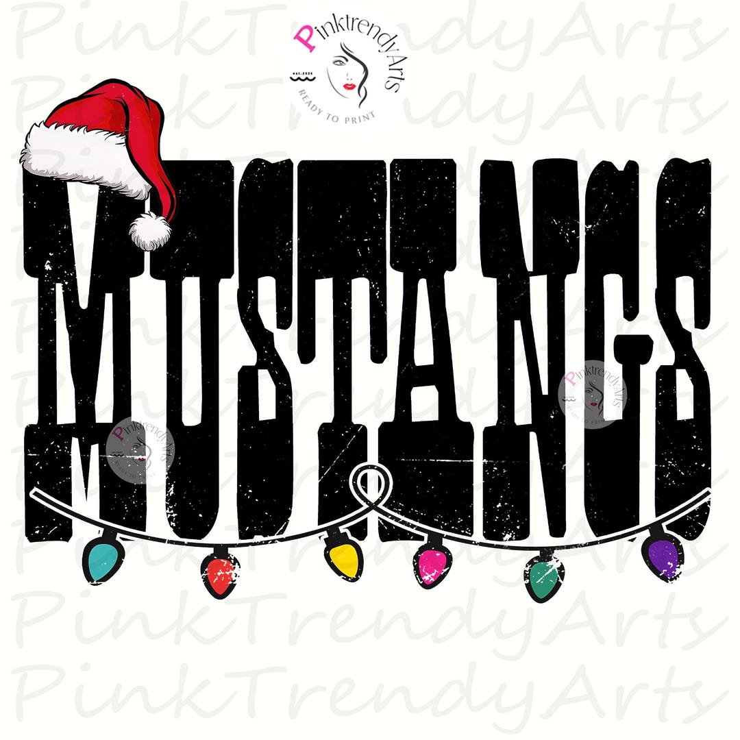 Mustangs Christmas PNG, Retro Distressed Mascot Design, Santa Hat ...
