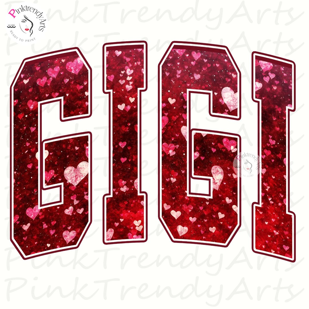 Gigi Valentine PNG, Cute Girly Glitter Letters, Red Pink Heart Design ...