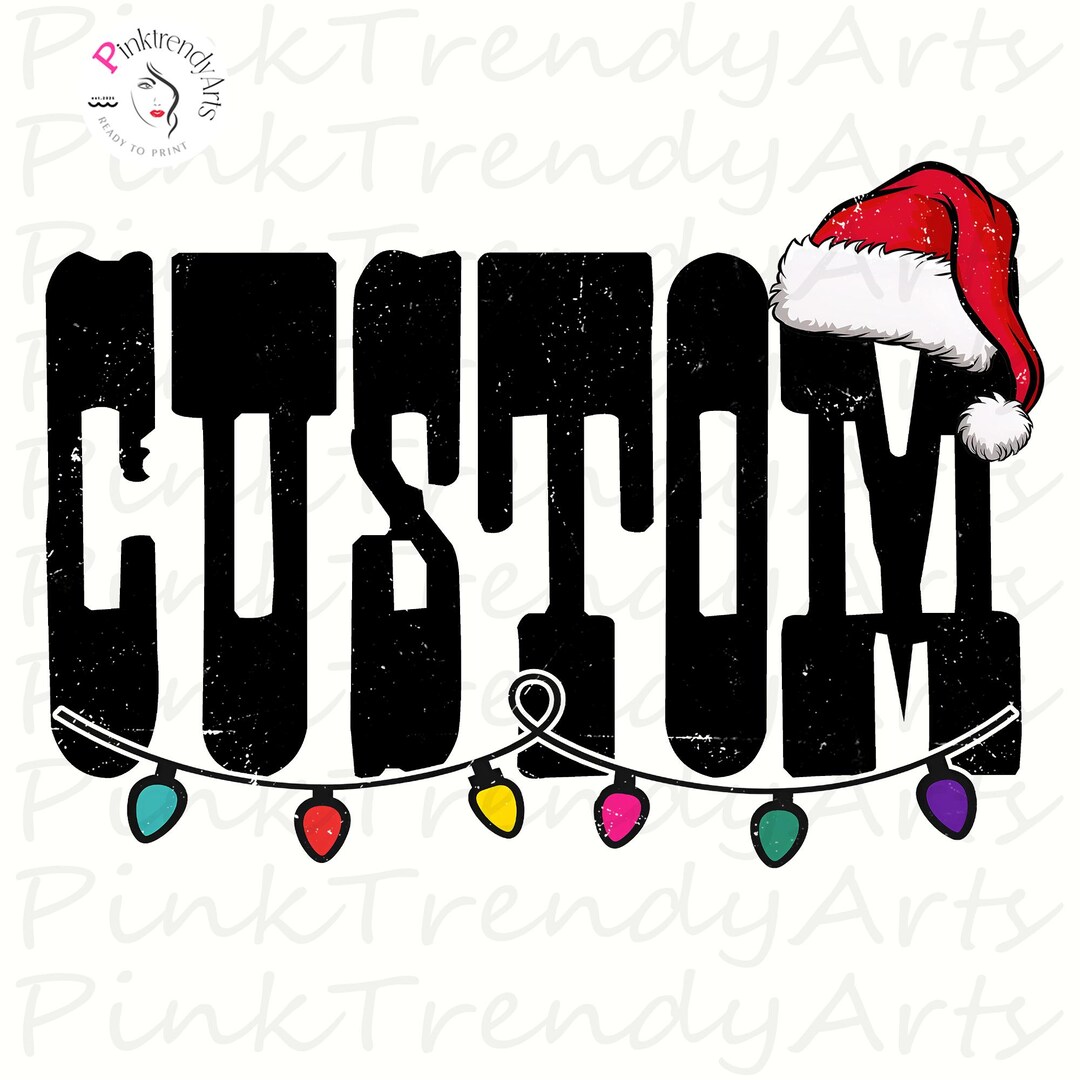 Custom Christmas PNG, Vintage Grunge Santa Hat & Christmas Lights ...
