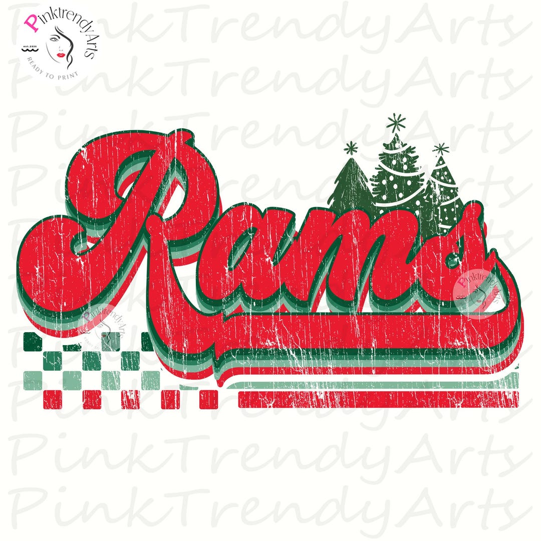Rams Christmas PNG, Retro Distressed Mascot Script Letters, Red Green ...