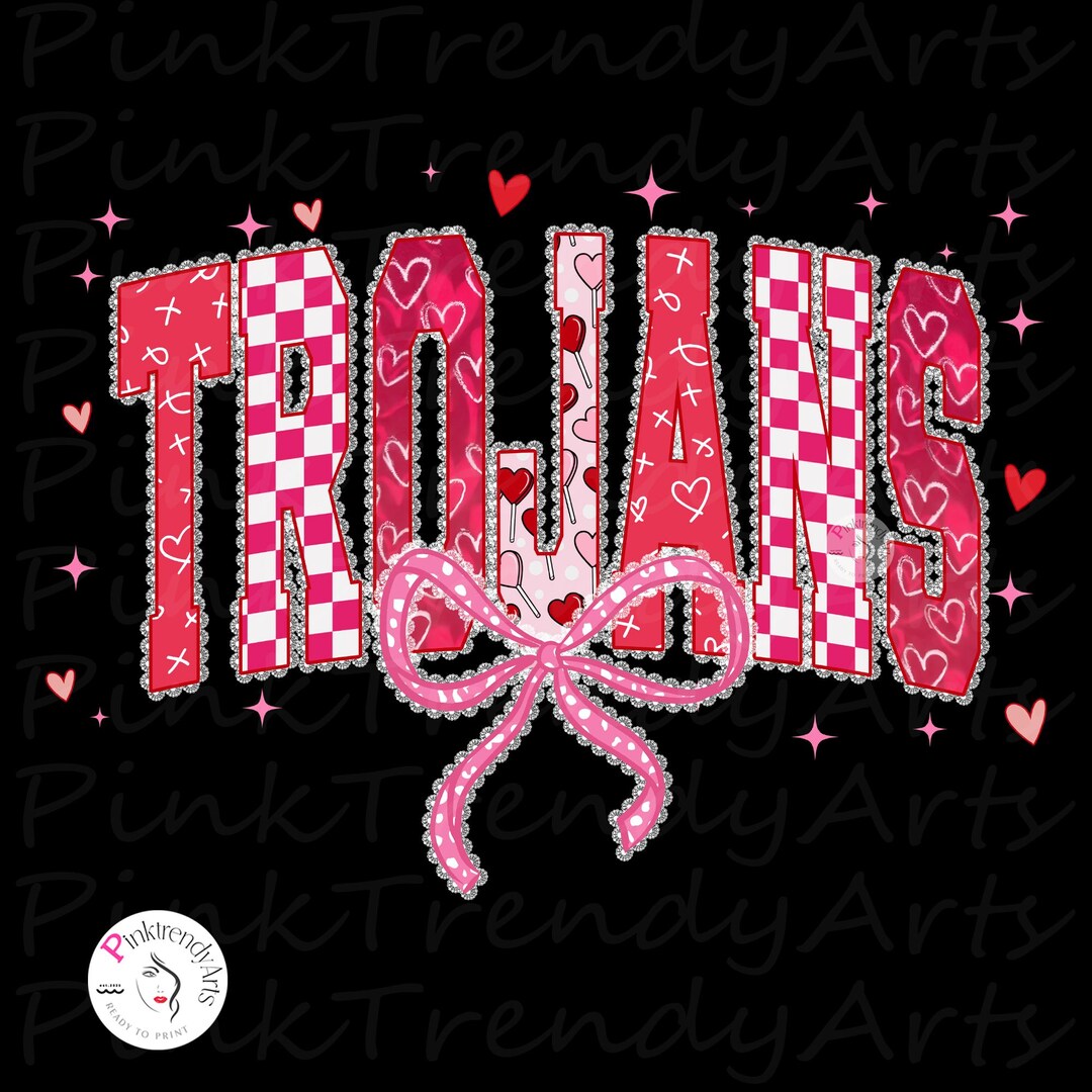 Trojans PNG, Pink Checkered Lace Bow PNG, Coquette Mascot PNG, Trojans ...