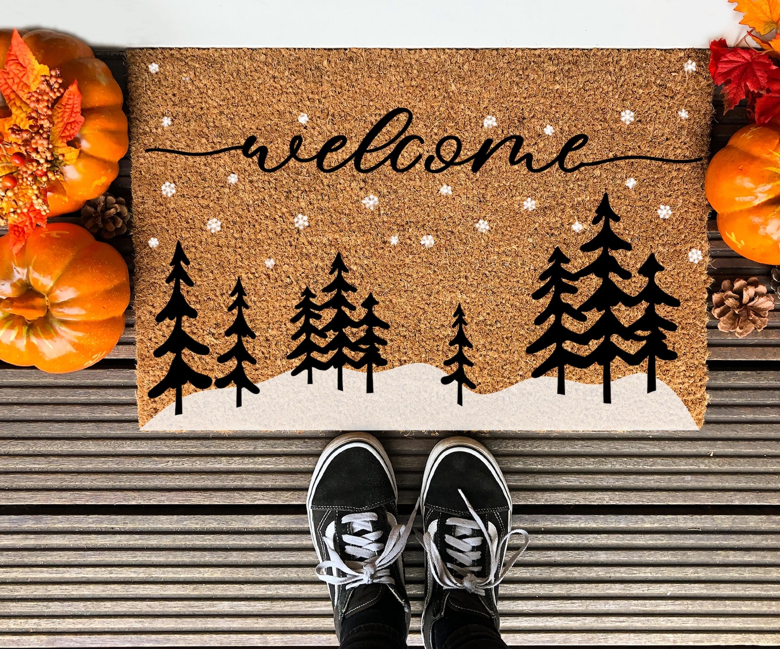 Winter & Fall Welcome Mat – Personalized Doormat – Winter Holiday Porch ...