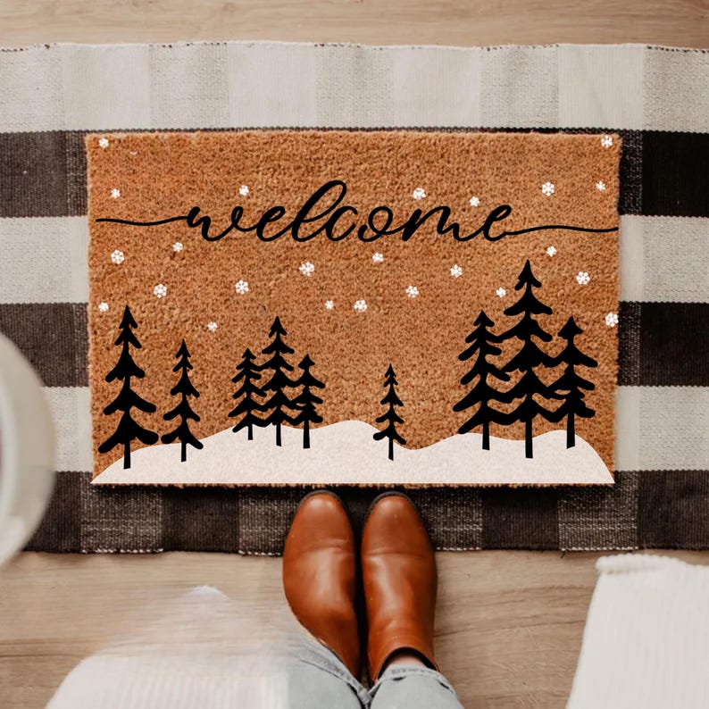 Winter & Fall Welcome Mat – Personalized Doormat – Winter Holiday Porch ...