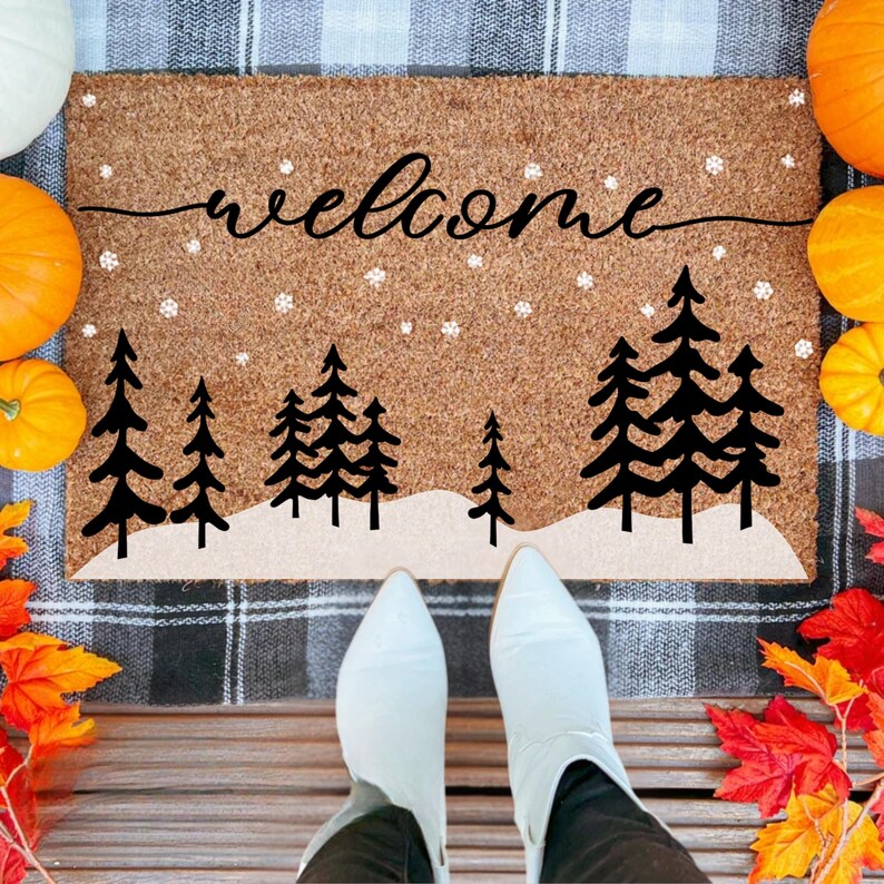 Winter & Fall Welcome Mat – Personalized Doormat – Winter Holiday Porch ...