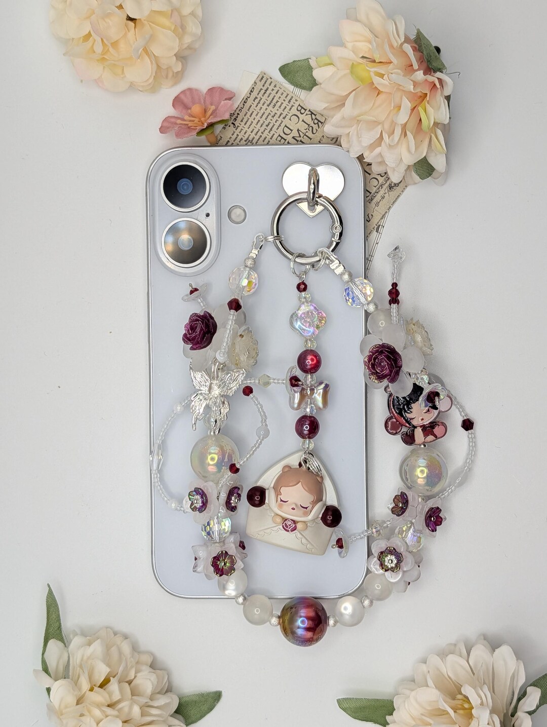 Skull Panda Phone Charm, Kawaii Beaded Keychain - Etsy