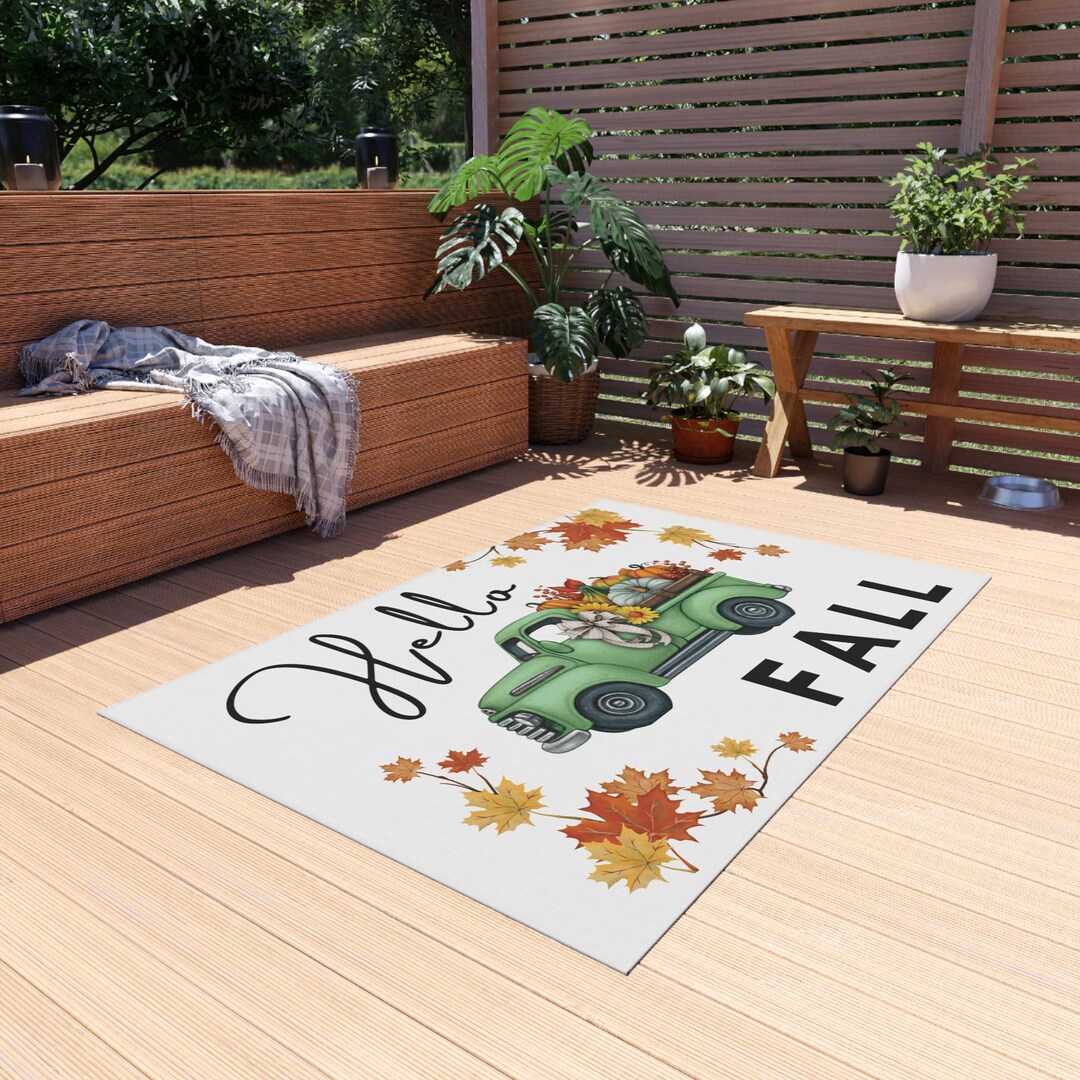 Hello Fall Outdoor Rug, Seasonal Porch Mat, Autumn Decor, Harvest ...