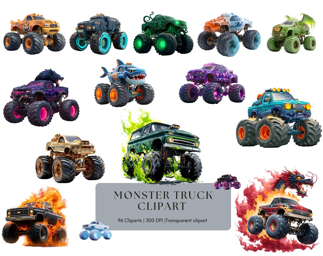Monster Truck Clipart Bundle, Extreme Offroad Monster Truck Clipart ...