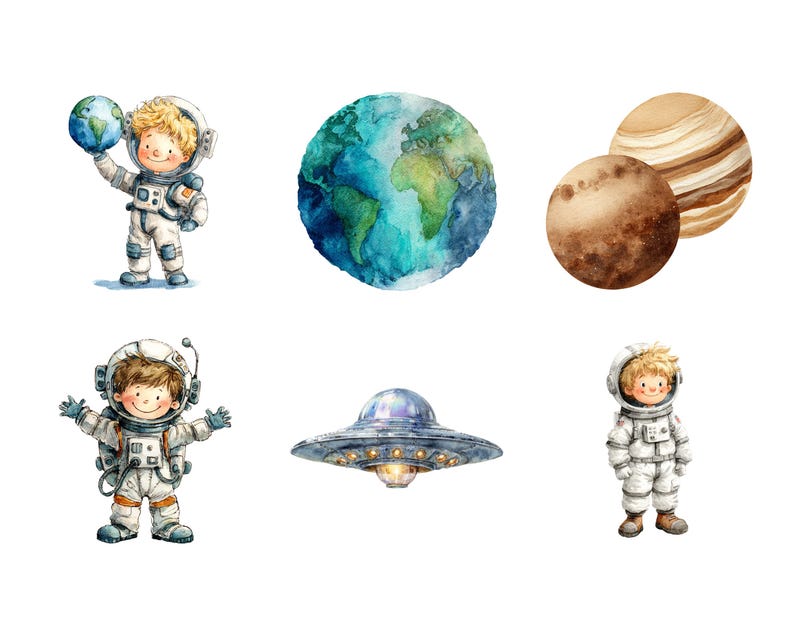 Watercolor Astronaut Clipart Bundle: Space Illustrations (digital ...