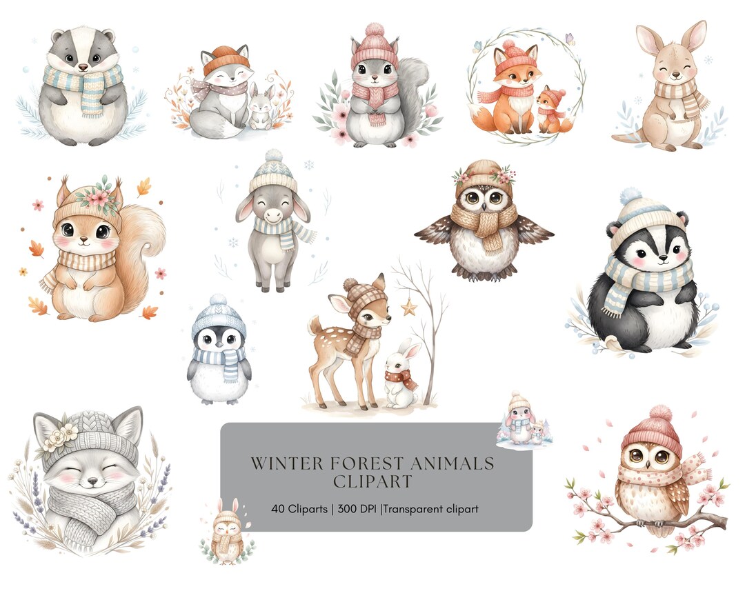 Winter Forest Animal Clipart Png, Forest Animal Winter Digital Clipart ...