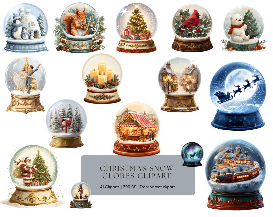Christmas Snow Globes Clipart Bundle, Festive Globe Clipart Bundle ...