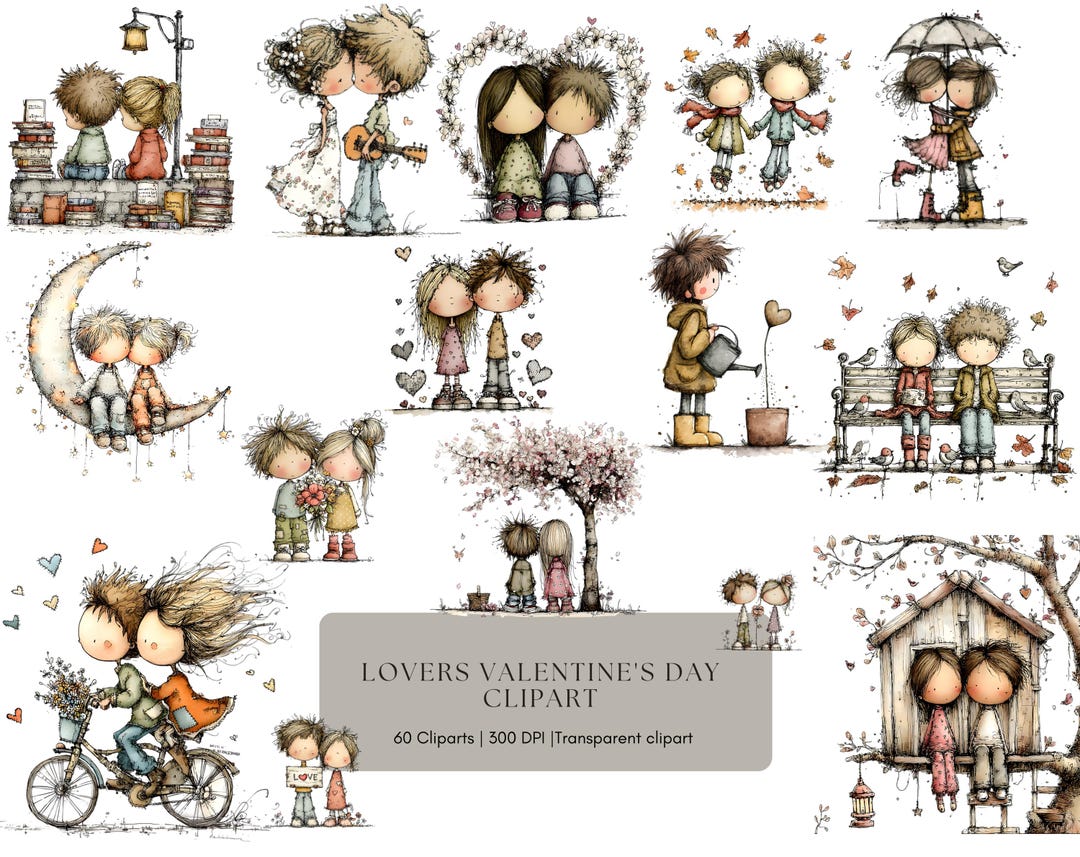 Lovers Valentine's Day Clipart Bundle, Romantic Couple Clipart Bundle ...