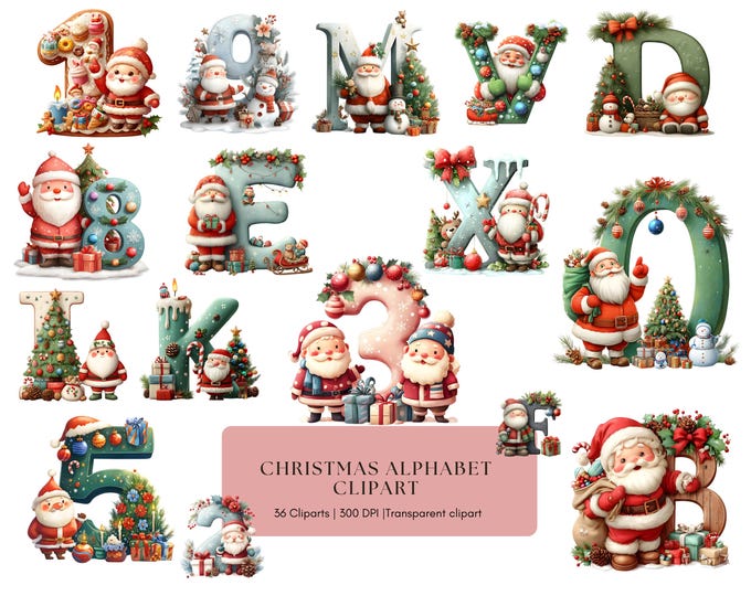 Christmas Alphabet Clipart PNG: Festive Holiday Letters (digital ...